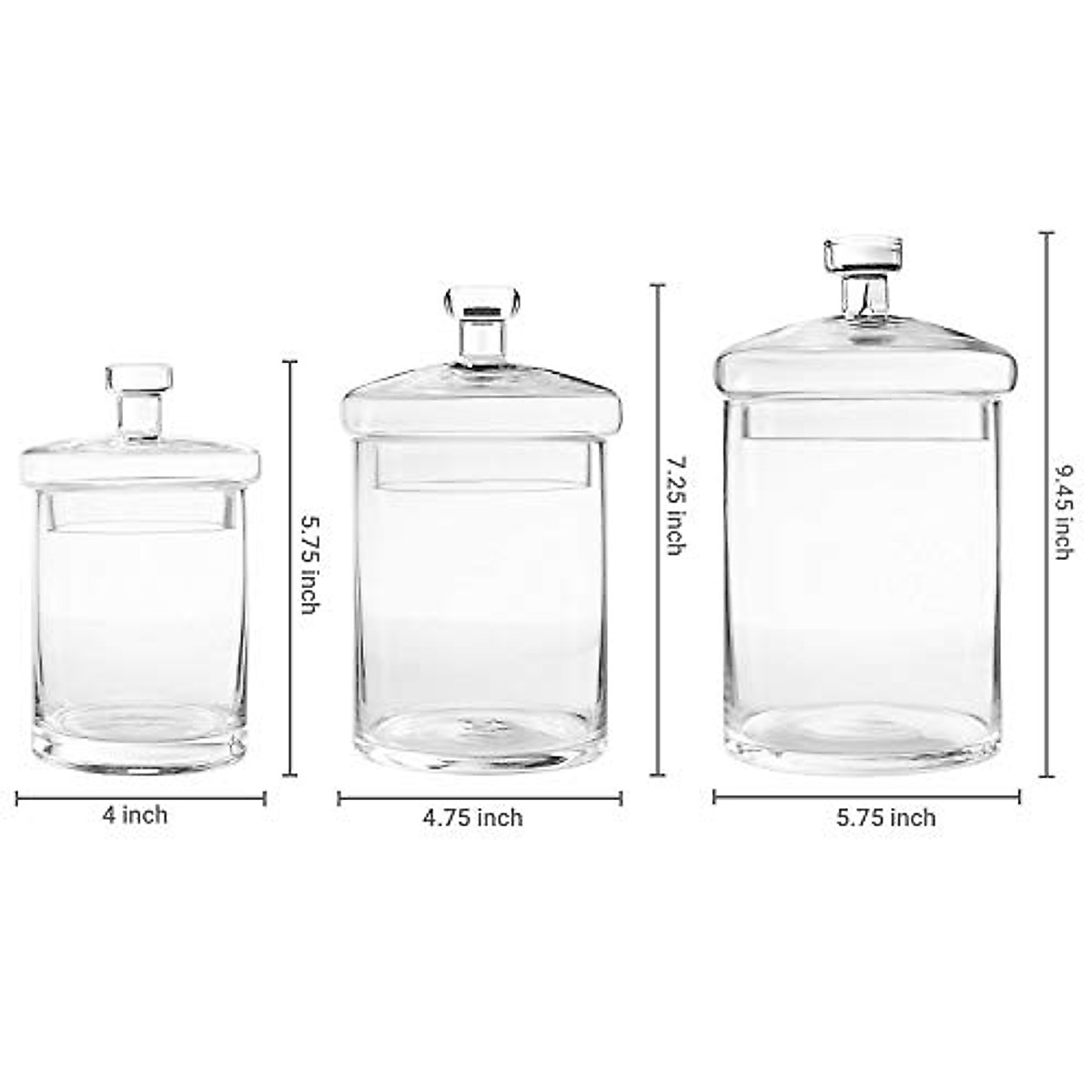 MyGift Decorative Clear Glass Cylinder Apothecary Storage Jars with Lids, Set of 3