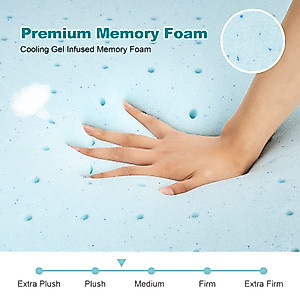 iHomy 3 Inch Memory Foam Mattress Topper Cooling Gel Infused Twin Mattress Toppers with Removable Breathable Cover (Twin, 3 Inch)