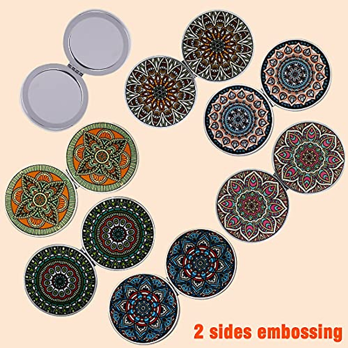 Beaufy Magnifying Compact Mirror Folding Portable,Round Small Handheld Travel Makeup Purse Mirror Pocket Mirror with 1x/2x Magnification Dual Sided - Gift for Women Girls Lady Men - 6 Pack