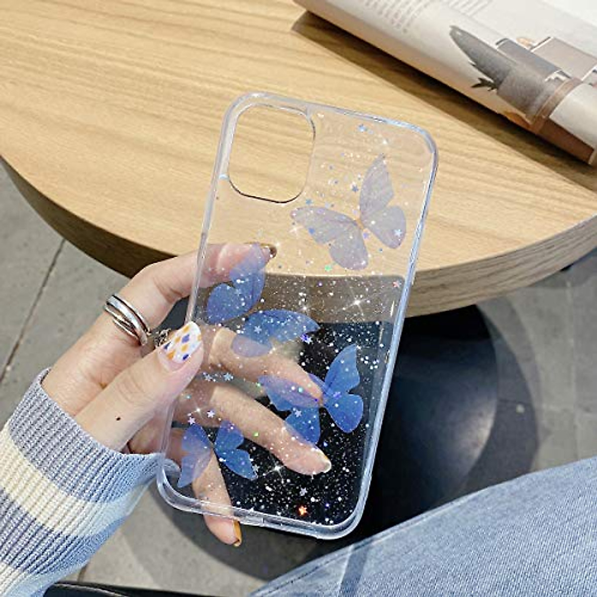 HJWKJUS Compatible with iPhone 7/8/SE 2020/SE 2022 Cute Clear Case,Bling Glitter Sparkly Butterfly Design Slim Soft TPU Protective Phone Case for iPhone 7/8/SE 2020 4.7''