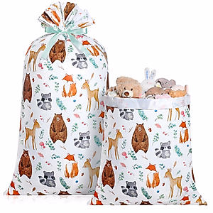 Ctosree 2 Pcs 70" x 40" Large Jumbo Gift Bag for Giant Gifts Woodland Animal Oversize Wrapping Bags with 2 Rolls Ribbons for Birthday Christmas Party(Animal)
