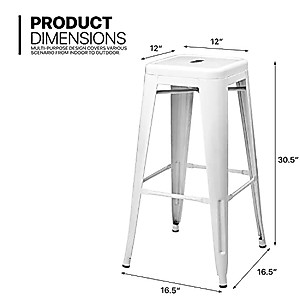 MoNiBloom Set of 4 Metal Stackable Barstools in White, 30 Inch High Backless Patio Furniture Indoor Outdoor Kitchen Bar Stools Dining Chair