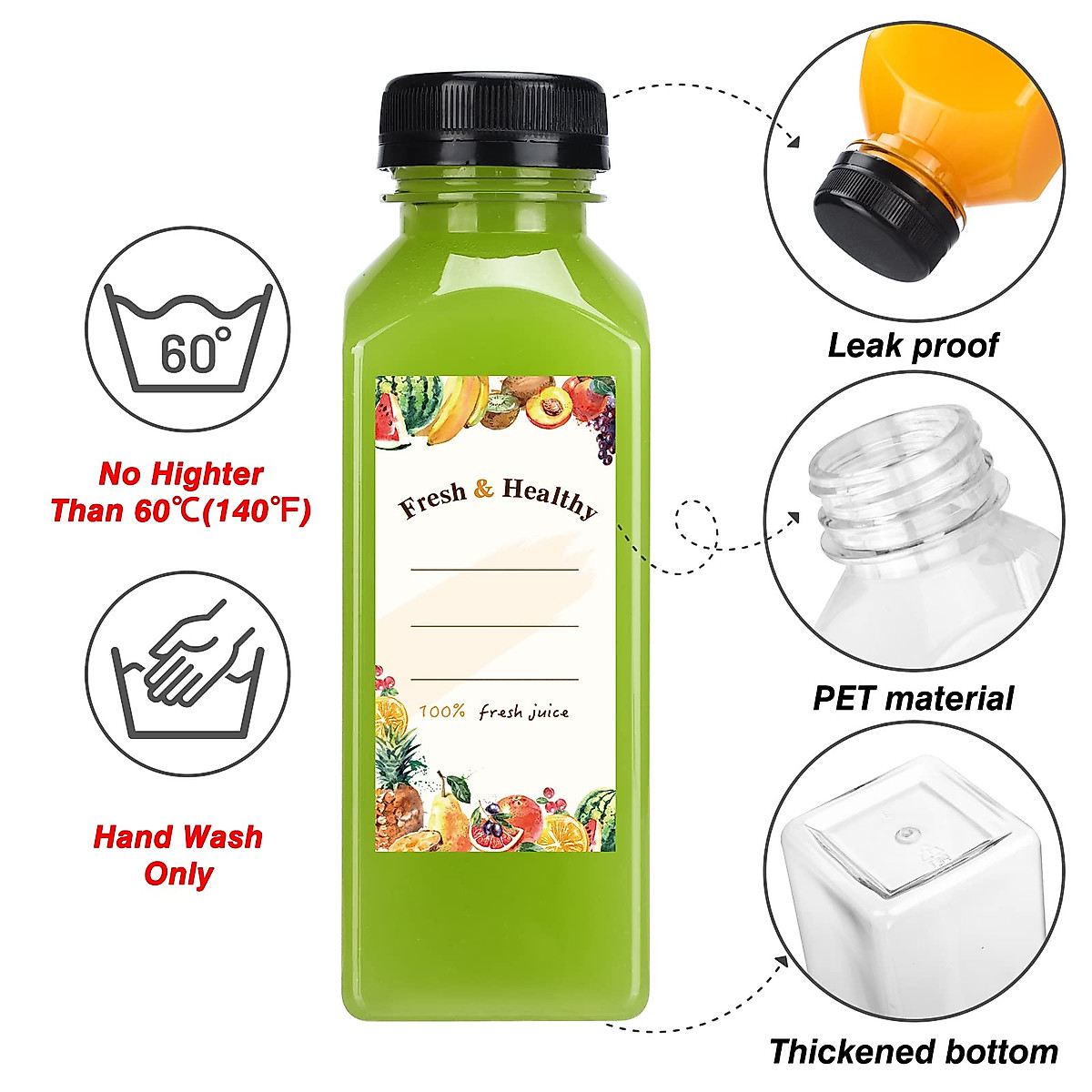 Moretoes 36pcs 12oz Plastic Juice Bottles with Caps, Bulk Clear Empty Juicing Bottle Containers with Lids for Juicing Drinking Milkshake Tea