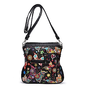 Butterfly Flower Concealed Carry Purse Women Spring Rhinestone Crossbody Handbags Single Shoulder Bag (Black)