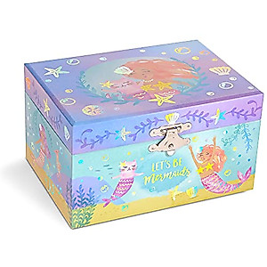 Jewelkeeper Girl's Musical Rainbow Mermaid Jewelry Box, Gold Foil Design, Over the Waves Tune - Musical Jewelry Box