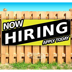 Now Hiring Apply Today Banner 13 oz | Non-Fabric | Heavy-Duty Vinyl Single-Sided With Metal Grommets