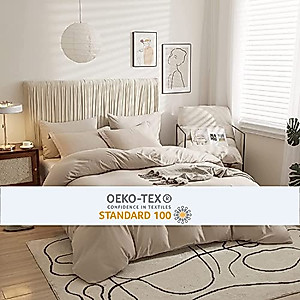 VClife Duvet Cover Washed Microfiber Cream Beige Tan Khaki Quilt Cover Sets Queen Size 3 Pieces Tan Solid Color Bedding Sets (1 Queen Beige Duvet Cover and 2 Pillow Shams)