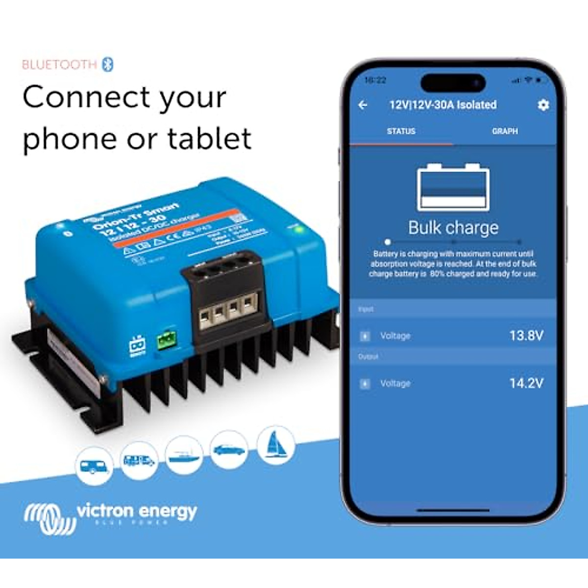 Victron Energy Orion-Tr Smart 12/12-Volt 30 amp 360-Watt DC-DC Charger Isolated (Bluetooth)