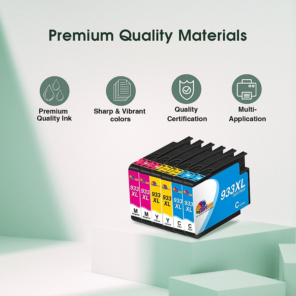 Clorisun 933 933XL Color Ink Cartridge Compatible for HP 933 933XL OfficeJet 6700 6600 7612 6100 7610 7510 7110 Printer (2Cyan, 2Magenta, 2Yellow) 6 Pack