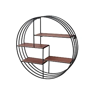 TJLSS Wall Mounted Iron Shelf Round Floating Shelf Wall Storage Holder and Rack Shelf for Pantry Living Room Bedroom Kitchen Entryway