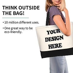 Abybela Custom Tote Bags with Team Logo Text Picture for Women Personalized Shopping Handbag Add Your Design Customized Reusable Shoulder Travel Beach Bag Handmade Totes for Business Work