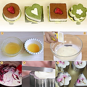 ZGQHZR 4Pcs Dessert Mousse Mold Cake Ring Mold Set Baking Rings Cooking Rings Set,50Pcs Round Golden Dessert Board Base Circle Cardboard Base for Biscuit,Mousse Cake,Chocolate,Fruit,Dessert