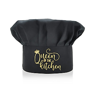 Queen of The Kitchen Chef Hat, Funny Chef Wear, Embroidered Design, Adjustable Kitchen Cooking Hat for Men & Women Black, Birthday for Mom Wife Girlfriend Aunt Grandma