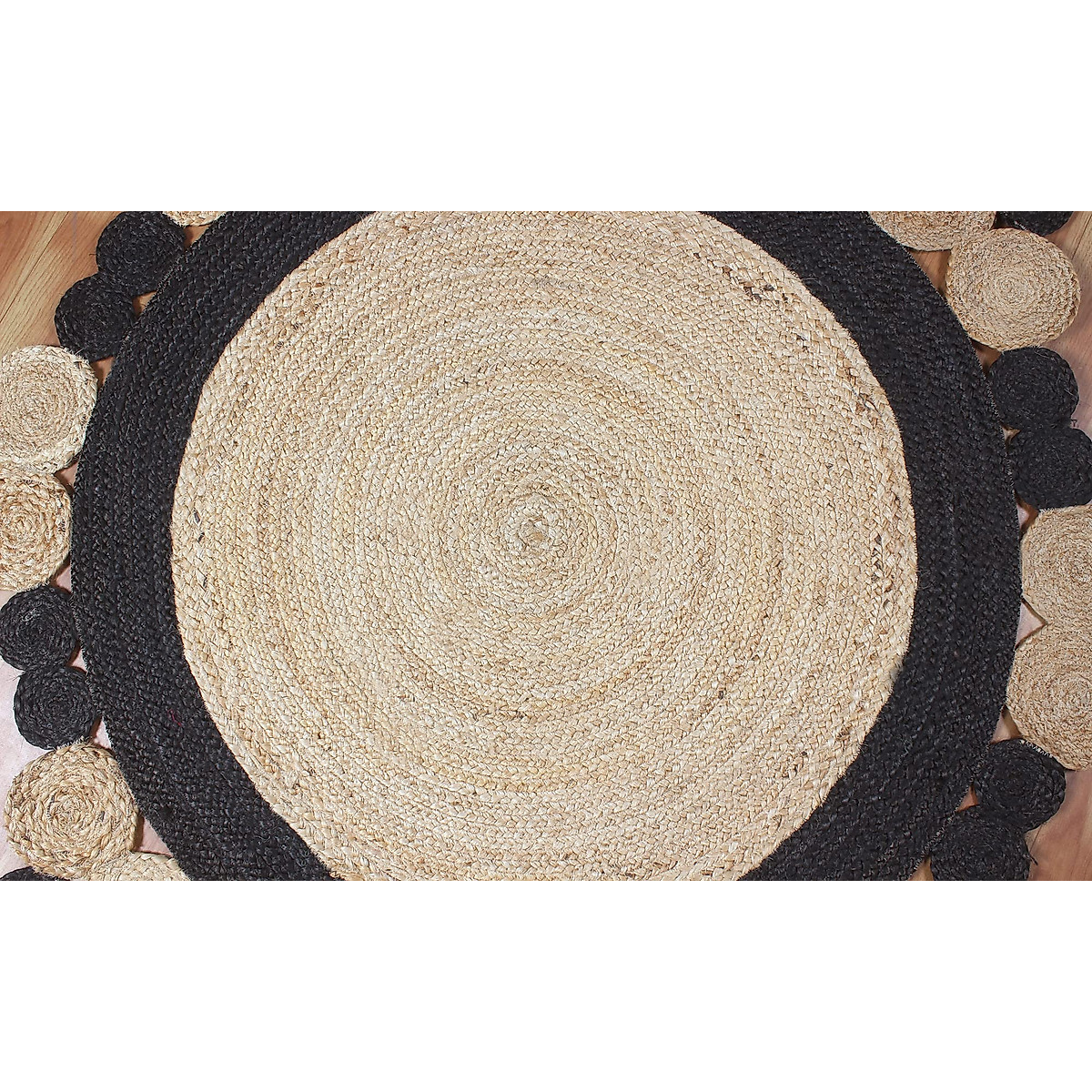 CASAVANI Collection Circle Area Rug - 10 Ft' Round Black Natural Jute Mat Geometric Kilim Rug Indoor Outdoor Use Mat Flatweave Rugs for Bedroom Bedside Round Dining Table Mat Hall & Kitchen