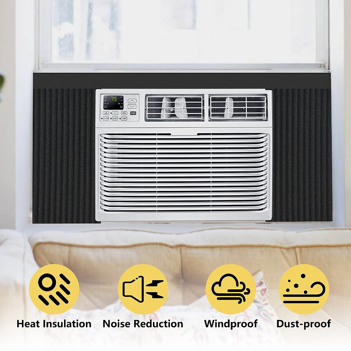 Powrocket Window Air Conditioner Foam Insulated Panels, 17" H x 9" W x 7/8" T Window AC Side Panel Kit with Air Conditioner Foam Insulating Strip,3.2 Ft x 1 Roll