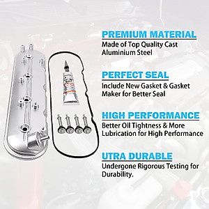Valve Cover with Gaskets - Compatible with 1999-2010 4.8L, 5.3L, 5.7L, 6.0L, 6.2L Chevy Silverado, Suburban, Tahoe, Trailblazer, GMC Sierra, Yukon, Cadillac Escalade - Replace 12570427 264-965