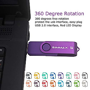 SIMMAX 64GB Memory Stick USB 2.0 Flash Drives Swivel Thumb Drive Pen Drive (64GB Purple)