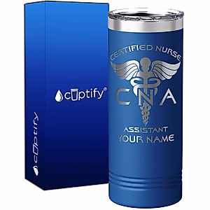 Personalized CNA Certified Nurse Assistant Gift on Blue 22 oz Stainless Steel Skinny Tumbler Custom Engraved Gifts for Men and Women