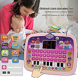 Kids Tablet Toddler Learning Pad with LED Screen Teach Alphabet Numbers Word Music Math Early Development Interactive Electronic Toy for Boys & Girls 3 Years+