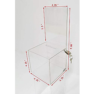 FixtureDisplays® 4.25 X 4.25 X 9.9" Small Acrylic Plexiglass Clear Donation Box Tip Offering Charity Fundraising Box 11040-AMAZON