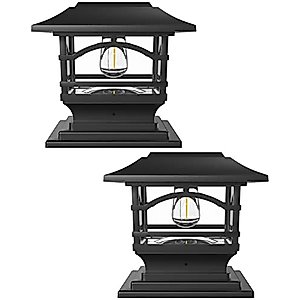 Davinci Lighting Edison Solar Outdoor Post Cap Lights - 4x4 5x5 6x6 - Bright LED Light for Fence Deck Garden or Patio Posts - Slate Black (2 Pack)