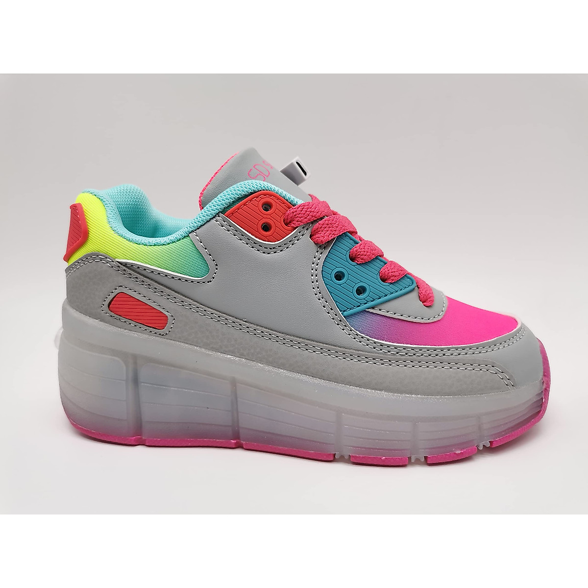 SDSPEED 7 Colors LED Rechargeable Kids Roller Skate Shoes with Single Wheel Shoes Sport Sneaker