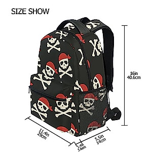 ZENWAWA Pirate Skulls Kids Backpack with Name Tag Slot Big Capacity School Bag Simple Modern 16 IN