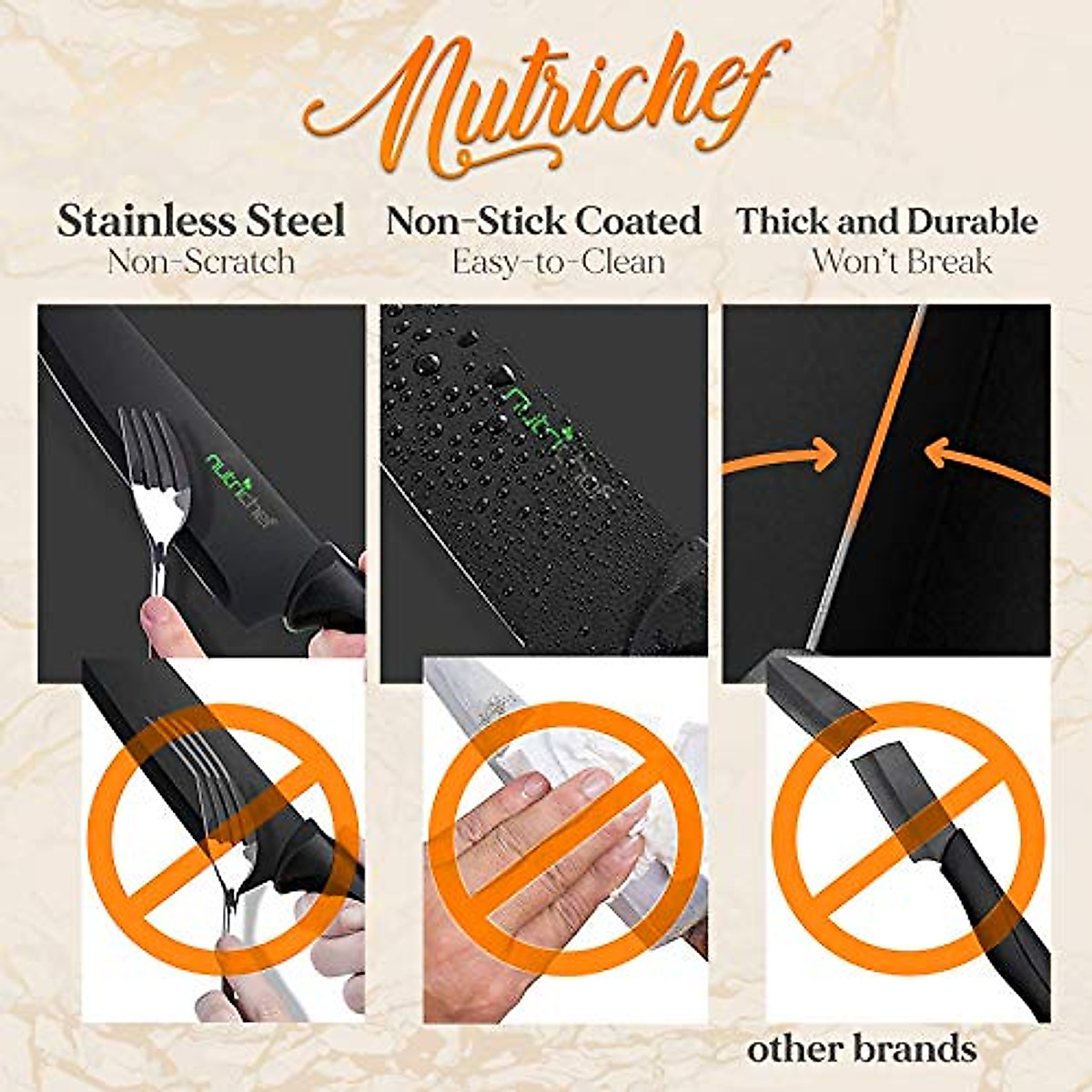 NutriChef 17 Piece Kitchen Knife Set - Stainless Steel Kitchen Precision Knives Set w/ 6 Steak Knives & Bonus Sharpener, Scissors, Peeler, Acrylic Block Stand - Slicing, Chopping, Dicing - NCKNS17