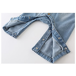 Alunsito Autumn Toddler Baby Boy Romper Long Sleeve Jumpsuit Animal Printed One-Piece Button-Down Denim Bodysuit Giraffe 73 3-6 Months