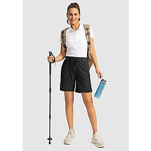 Soothfeel Women's Hiking Cargo Shorts with 4 Pockets 7 Inch Long Quick Dry Athletic Golf Shorts for Women Casual Summer (Black, XL)