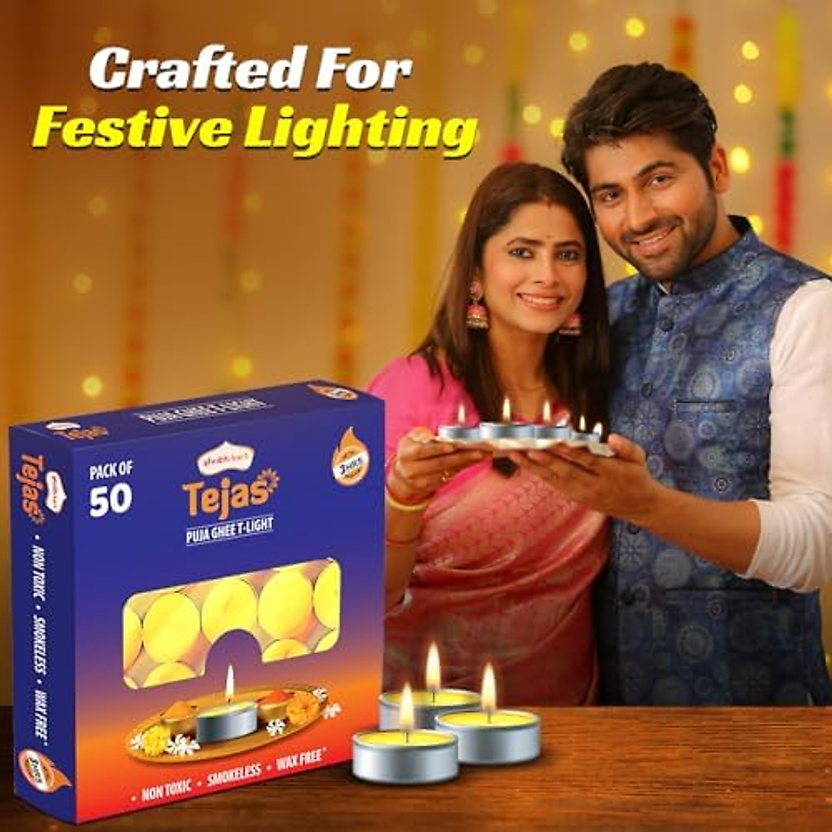 50 Pcs Pure Ghee Deepak/Tea Light Candle with 3 Hours Burning Time for Home & Festival Decor (50 Tea Lights) by Shubhkart