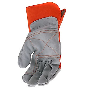 Boss Men's Guard Heavy Duty Work Gloves with Double Leather Cowhide Palm, Abrasion Resistant, High Durability, Canvas Backing, Extended Safety Cuff, Orange, Gray, Large (B71031-L)
