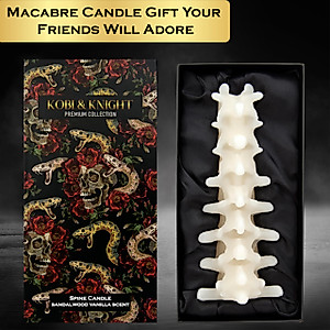 Kobi & Knight Spine Candle - Sandalwood Vanilla Scented Creepy Candles for Gothic Decor Gift - Ivory Spooky Vertebra Candle - Goth Decoration for Halloween - Large 8" Witchy Candle