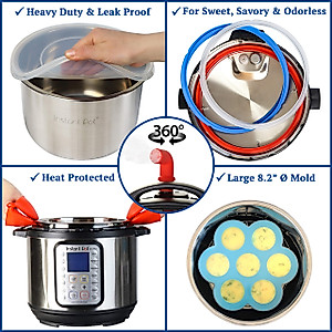 UPGRADED - Silicone Accessories For Instant Pot 5 & 6 Quart: Silicone Lid, 3 Silicone Sealing Rings, Silicone Egg Bites Mold, Mitts, Steam Diverter - 100% AUTHENTIC SILICONE - BPA-FREE, PVC-FREE