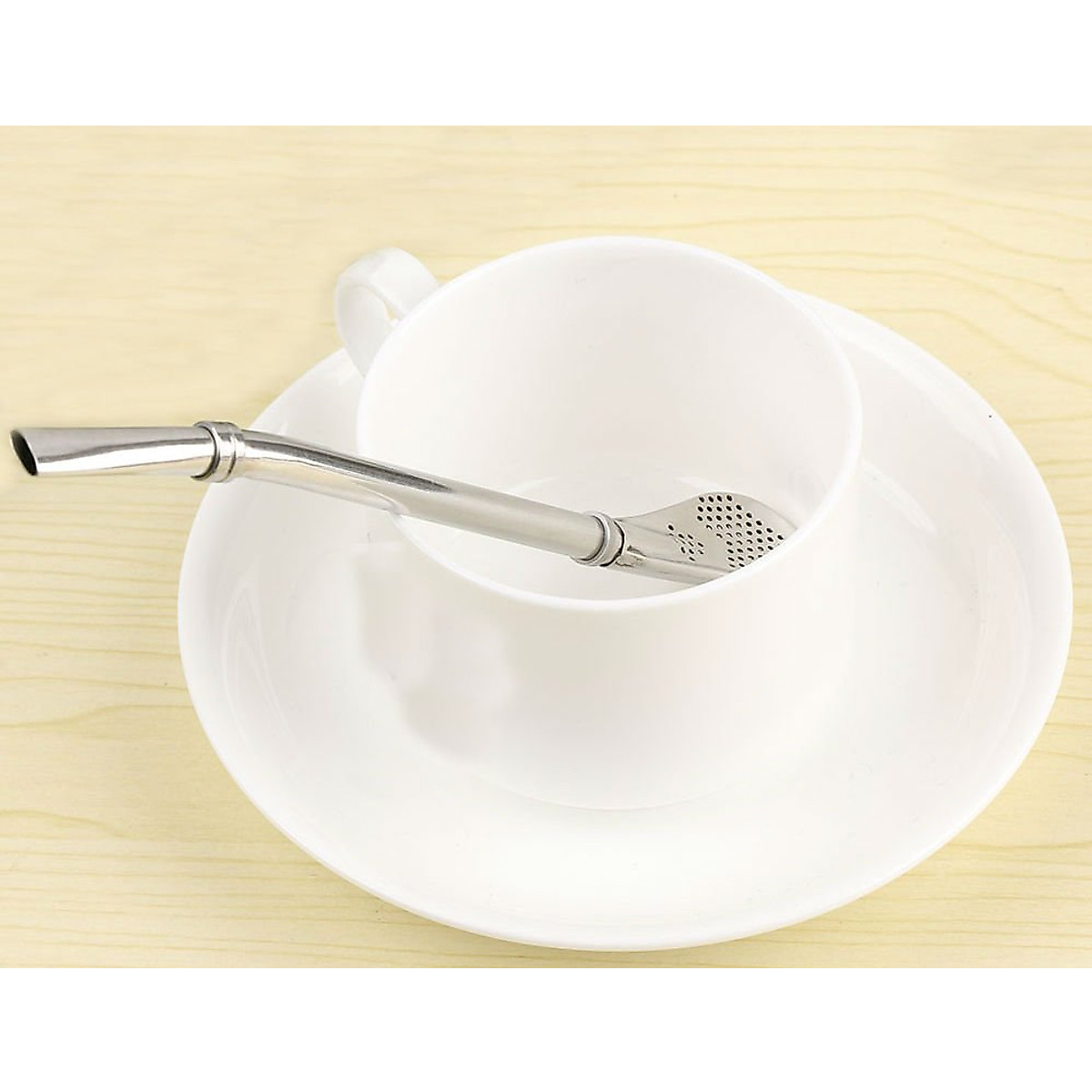 AKOAK 6.1 Inches Bombilla Drinking Filter Straws,Food-Grade 304 Stainless Steel Drinks Stir Spoon Straw for Loose Leaf Tea,Set of 2,Complimentary Straw Cleaning Brush