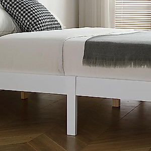 ZKTYQUIHE Wooden Bed,Queen Pine Single-Layer Core Vertical Stripe Full-Board Curved Headboard with The Same Bed Tail, White