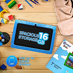 Contixo Kids Learning Tablet, 7" Tablet for Kids and KB-2600 Kids Foldable Wireless Bluetooth Headphone Bundle, Learning Tablet, Parental Control Family Link - Blue
