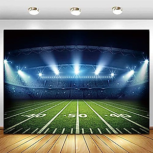Qian Football Stadium Backdrop for Photography 7x5ft Auditorium Light Football Field Photo Background Children Birthday Party Decoration Kids Baby Shower Banner
