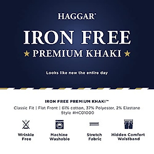 Haggar Men's Iron Free Premium Classic Fit Flat Front Expandable Waist Casual Pant Regular and Big & Tall Sizes, Med Khaki, 36W x 29L