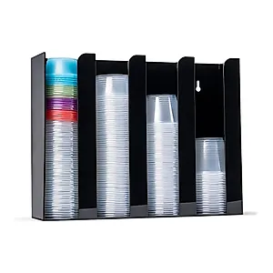 IneVibe Portion Cup and Lid Holder - 4 Compartment Acrylic Organizer for Condiment & Sauce Cups, Fits Cups 2 oz to 5.5 oz in Size, Use Dispenser on Counter or Wall Mount