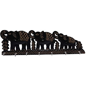 Earthly Home Wooden Key Holder- Triple Elephant Design-Decorative Wooden Wall Organizer for Keys-Wooden Key Holder-Wall Key Holders-Key Hook-Home Decor Item-Key Organizer-Antique Design-Length-14 Inch