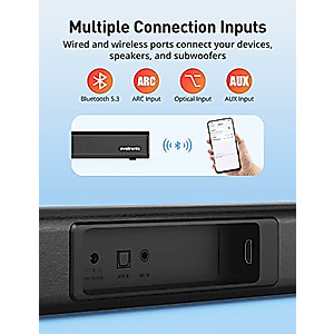 Sound Bars for TV, Wireless Bluetooth 5.3 Sound Bar TV Speaker, TV Audio 3 Equalizer Modes, Opt/AUX/ARC Connection, DSP Bass Stereo Audio with Remote Control, Wall Mountable for Home, TV, PC