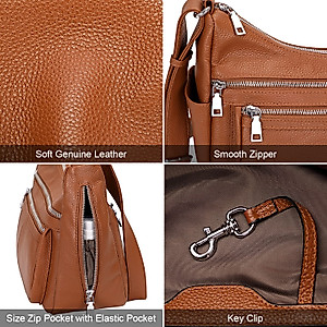 Over Earth Genuine Leather Purses and Handbags for Women Soft Leather Crossbody Bag Ladies Message Bag with Multi Pockets(O154E Brown)