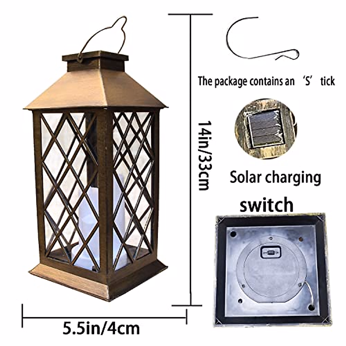 Solar Outdoor Lantern, Garden Hanging Waterproof Lanterns PVC Upgrade 3 LED Flickering Flameless Candle Decorative Lights for Garden (Grid Candle)