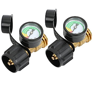 ATKKE Propane Tank Gauge Level Indicator Connector Leak Detector with QCC/Type 1 Connection (2 Pack), Gas Grill Indicator Pressure Meter Gauge for 5-40lb Propane Tanks for BBQ, RV Camper