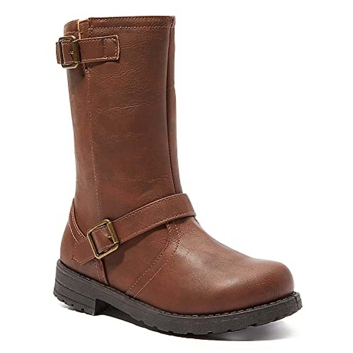 FabKids Girls Mid-calf Fashion Riding Boots Fall Winter Snow Boot Warm Western Boots For Little Kid Brown Size 1