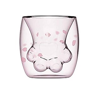 windosier Coffee Mugs,Cute Cat Mugs,Cat Paw Cup Sparks Claw Glass Double Wall Cat Coffee Mugs Cat Foot Milk Glass Sakura Cup Gift for Coffee Tea
