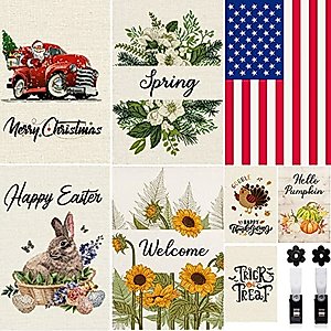 Garden Flags for All Seasons 8 Pack Double Sided Garden Flag for Outdoor Decor 12 x 18 inch American Flag Garden Flag Easter Garden Flag Spring Garden Flag