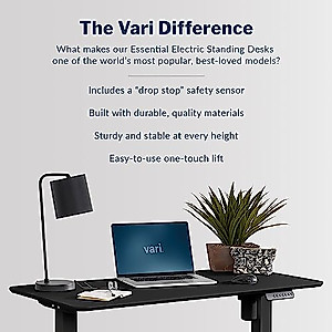 Vari Essential Height Adjustable Electric Standing Desk - Home Office Standing Desk with VariDesk Sturdy T-Legs - Quiet Motorized Standing Desk - 48x24 Inch Small Standing Desk - Black - 1 Box