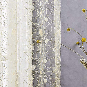 Top Finel Embroidered Dot Voile Sheer Curtains 84 Inches Long for Living Room Bedroom Grommet Window Treatments, Yellowish Light Filtering Drapes 2 Panels, (Beige, 54 W x 84 L)